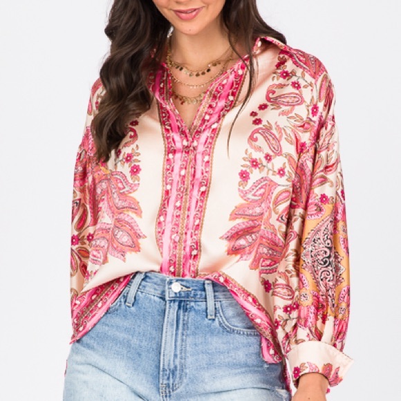 Fate | Tops | Fate Pink And Red Buttoned Blouse With 34 Sleeves | Poshmark